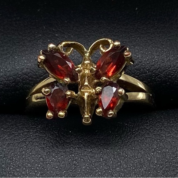 Vintage | Jewelry | Vintage Gold Tone Seta Garnet Butterfly Ring | Poshmark